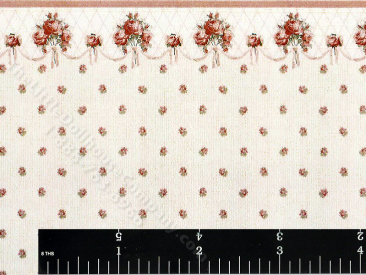 Salmon Floral Pattern Miniature Wallpaper for Dollhouses [IBM WAL0167C ...