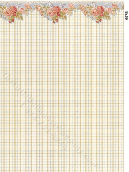 Green Plaid Pattern w/ Floral Border Wallpaper for Dollhouses [IBM ...