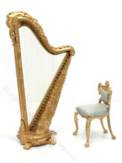 Harp and Stool Carved Set - Gold [BPQ 03555G] | The Little Dollhouse ...
