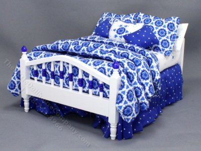 Miniature White and Blue Bed for Dollhouses [MLM 005] | The Little ...