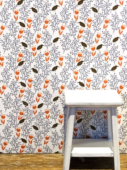 Dollhouse Scale Model Wallpaper - Small Bird & Flower - 3pc Set [KCM ...