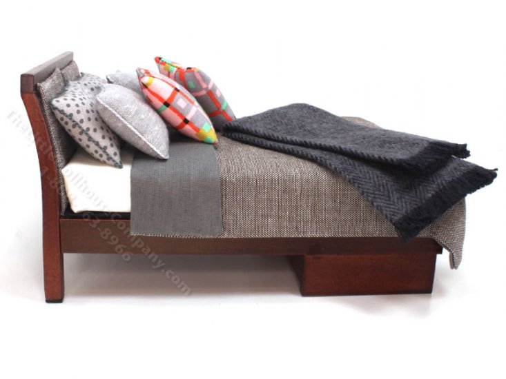 Miniature Modern Mahogany Bed Dressed in Grey Linen [DEW D-Grey] | The ...