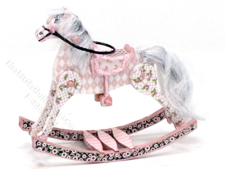 Miniature Pink Floral Rocking Horse for Dollhouses [AWC 012] | The ...