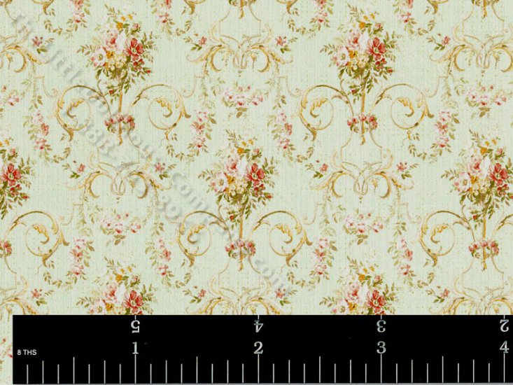 Mint/Cream Bouquet Pattern Miniature Wallpaper for Dollhouses [IBM ...