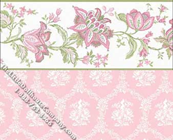Dollhouse Scale Model Wallpaper Pink Rose Toile Pattern [IBM WAL0596F ...