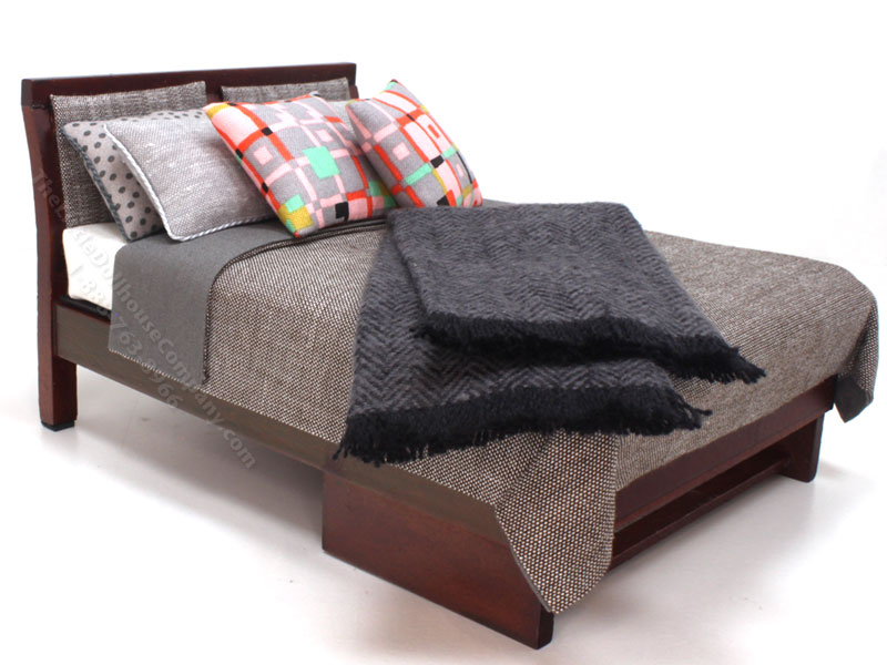 Miniature Modern Mahogany Bed Dressed in Grey Linen [DEW D-Grey] | The ...