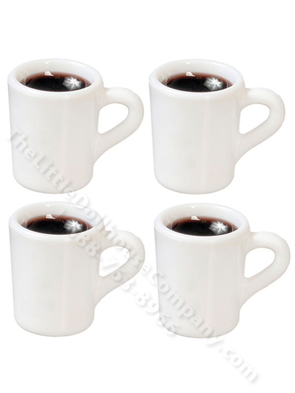 Miniature Set of 4 Small White Mugs with Coffee [AZT G7351] | The ...