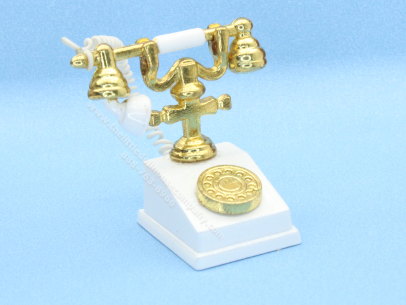 Miniature Old Fashioned White & Gold Telephone for Dollhouses [TLDC ...