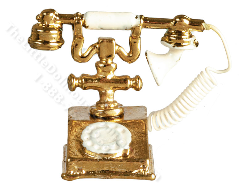 Miniature Old Fashioned Gold and White Telephone for Dollhouses [AZT ...