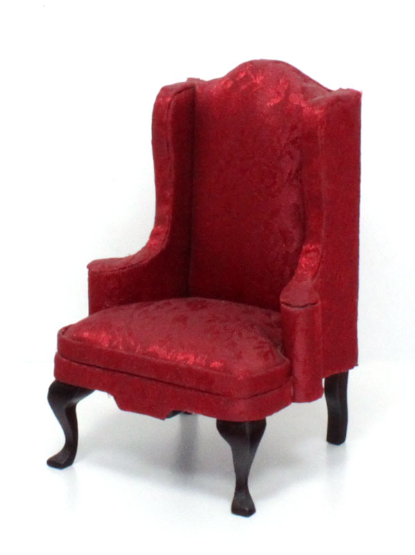 Miniature Red Brocade Wing Chair for Dollhouses [MJD 1360] | The Little ...