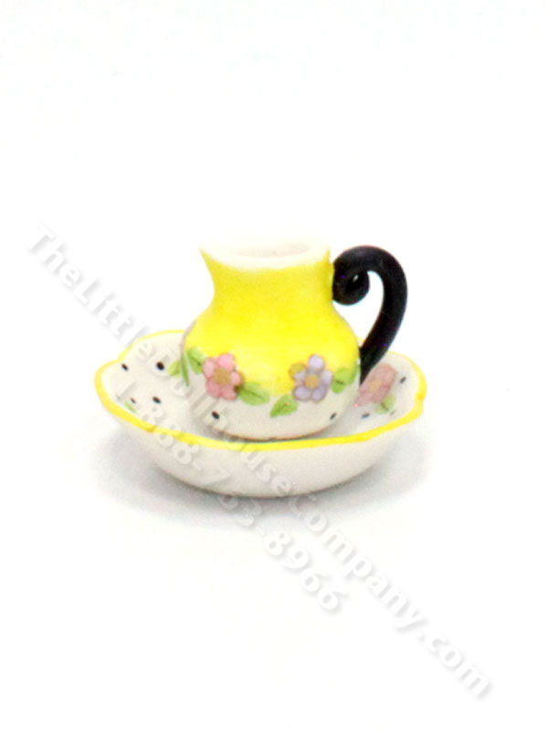 Miniature Ceramic Yellow Pitcher and Wash Bowl [MJD 1635] | The Little ...