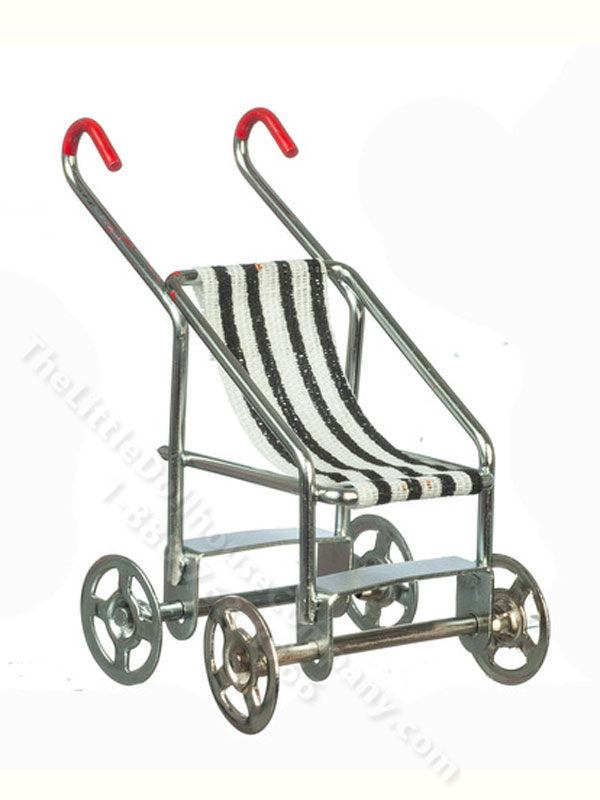 Miniature Black/White Striped Stroller For Dollhouses [AZT B0270] | The ...