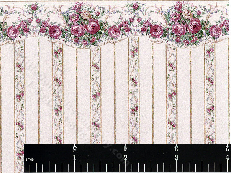 Floral Stripe Pattern Miniature Wallpaper for Dollhouses [IBM WAL0173S ...