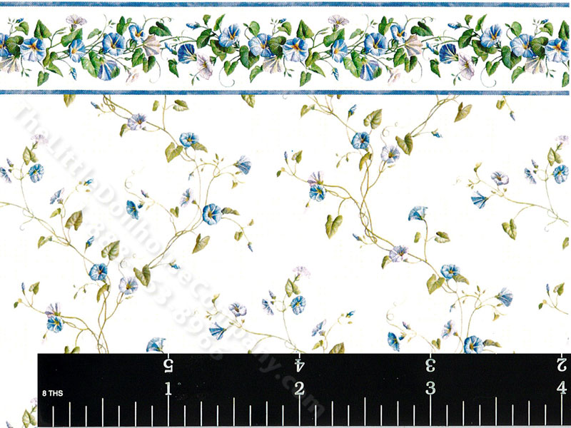 Blue and Floral Miniature Wallpaper with Border for Dollhouses [IBM ...
