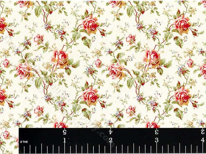 Nostalgic Rose Pattern Miniature Wallpaper for Dollhouses [IBM WAL1405 ...