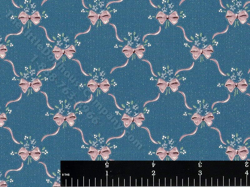 Pink Bows on Blue Miniature Wallpaper for Dollhouses [TLDC WAL0327 ...