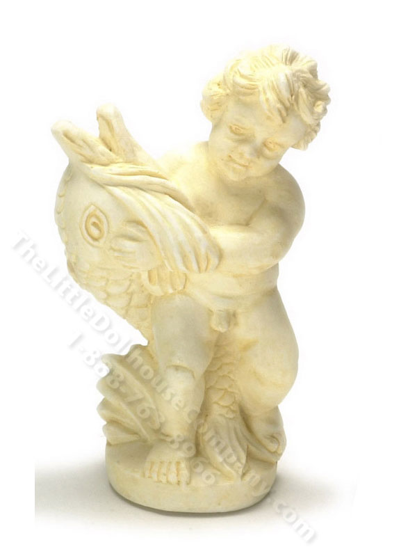 Miniature Angel with Fish Statue for Dollhouses - Ivory [AZT A1047IV ...