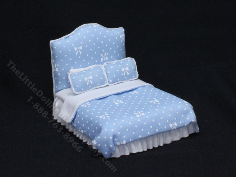 1:24 Scale Miniature Blue Bows Bed for Dollhouses [DHA 025] | The ...